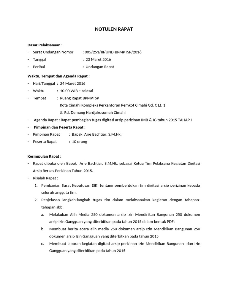 Notulen Rapat Digitasi Arsip Perizinan IMB & IG Tahun 2015 TAHAP I ...