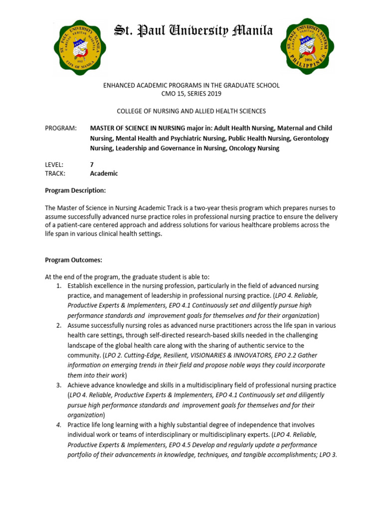 SPUM - Master of Science in Nursing - Academic Track | PDF