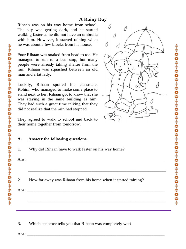 Class 3 Rain Comprehension With Subject and Predeicate | PDF