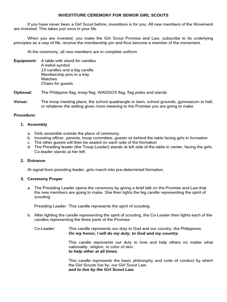 Investiture Ceremony For Senior Girl Scouts 1 | PDF