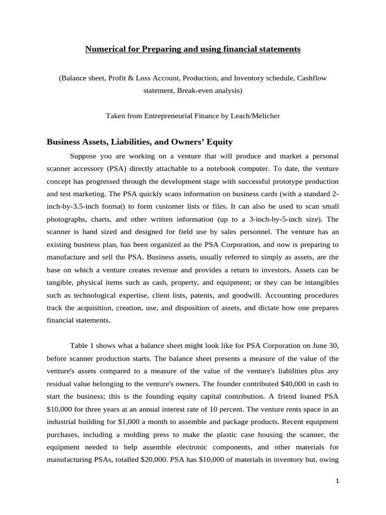 PSA CASE STUDY on Preparing and Using Financial Statement | PDF