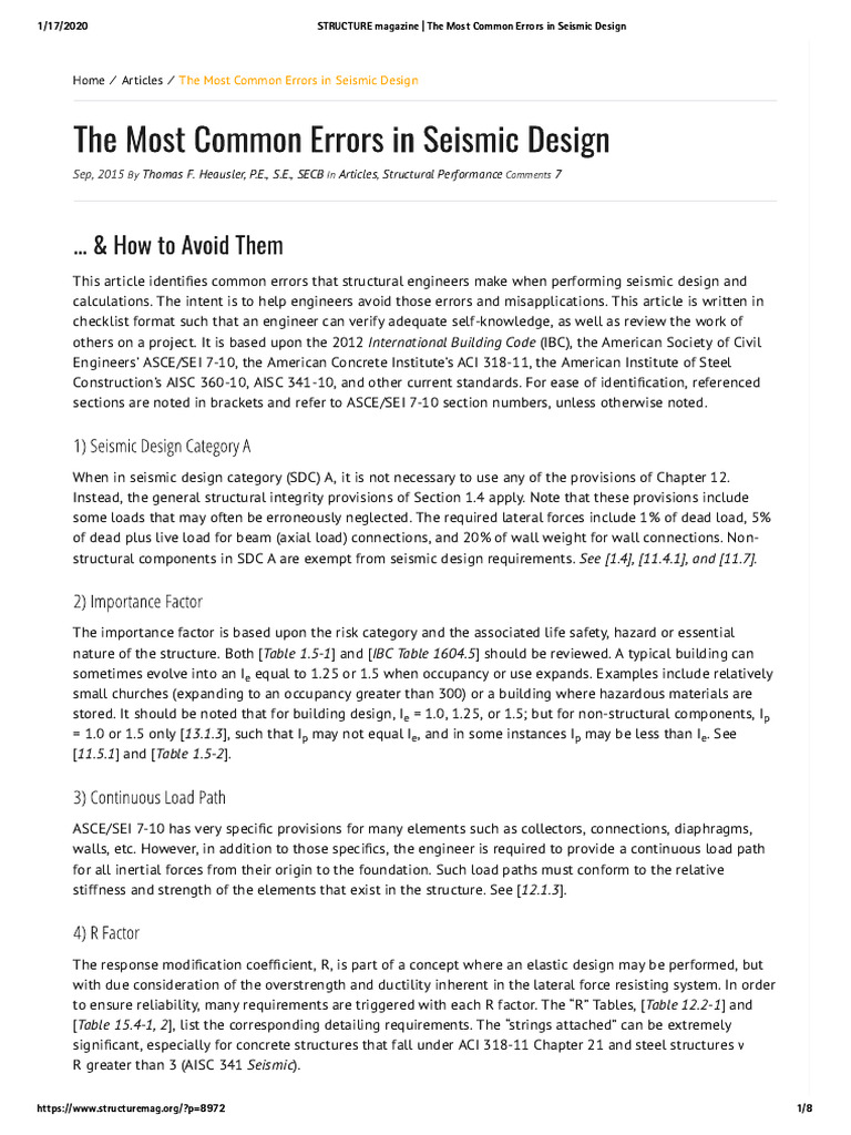STRUCTURE Magazine - The Most Common Errors in Seismic Design | PDF