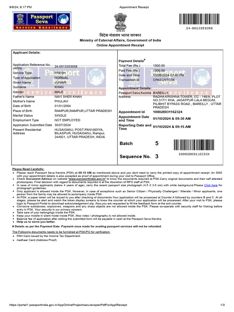 Appointment Receipt | PDF