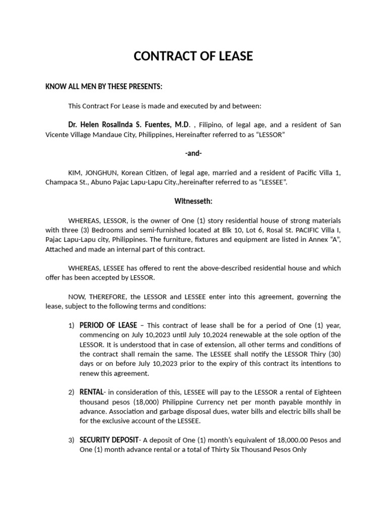 Contract of Lease | PDF