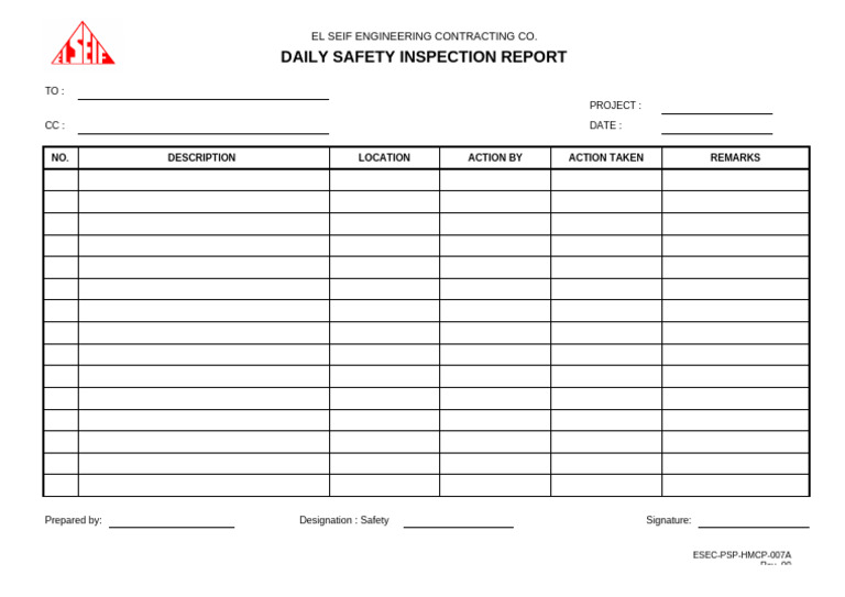 Esec-Psp-Hmcp-007a (Daily Safety Inspection Report) | PDF
