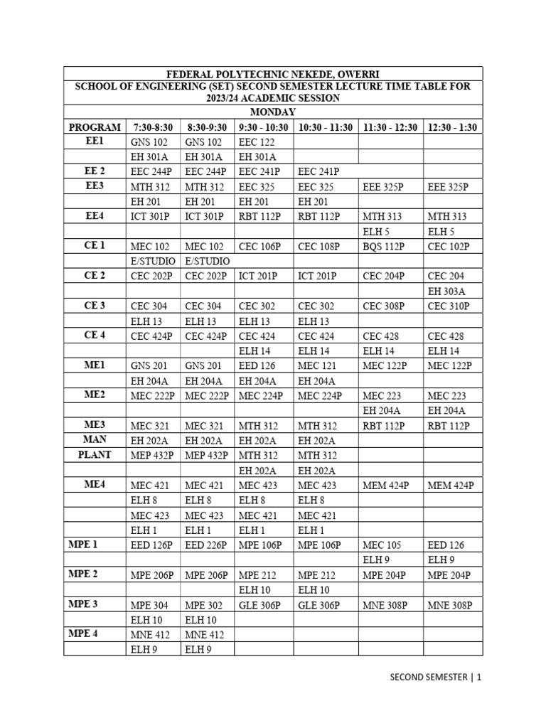 Set Lecture Timetable 2 | PDF
