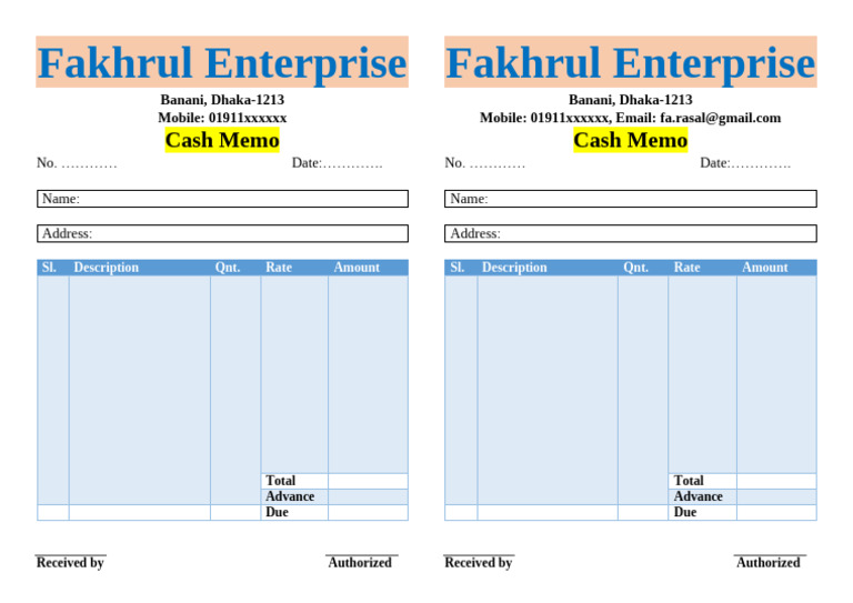 Cash Memo Bangla | PDF