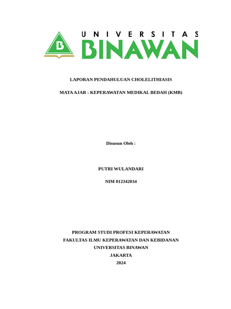 Laporan Pendahuluan Cholelithiasis | PDF