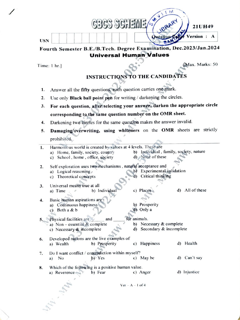 Uhv Question Paper | PDF