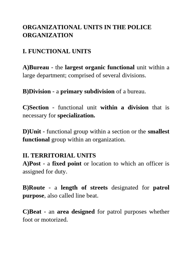 Week 3 - Lea 1 Organizational Units Police Organization | PDF