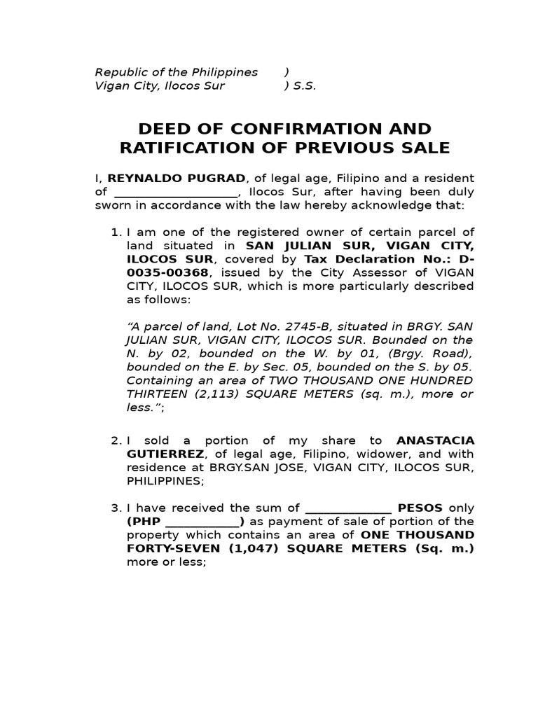 Deed of Confirmation of Sale | PDF