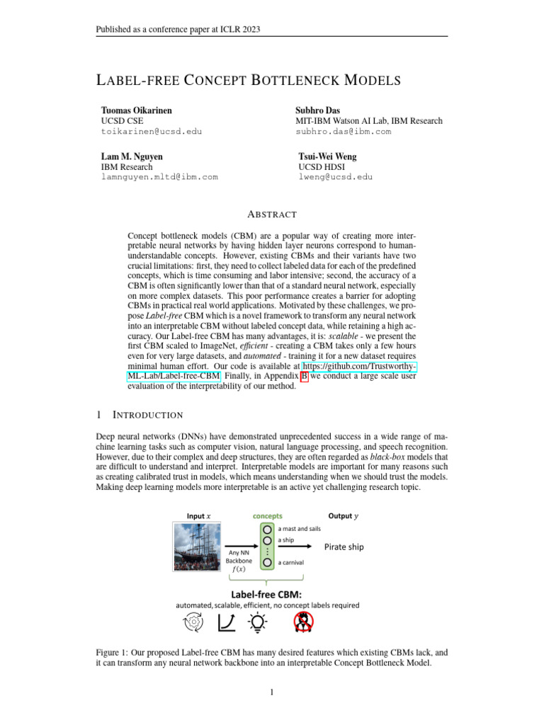 2023 - ICLR - Label Free Concept Bottleneck Models | PDF