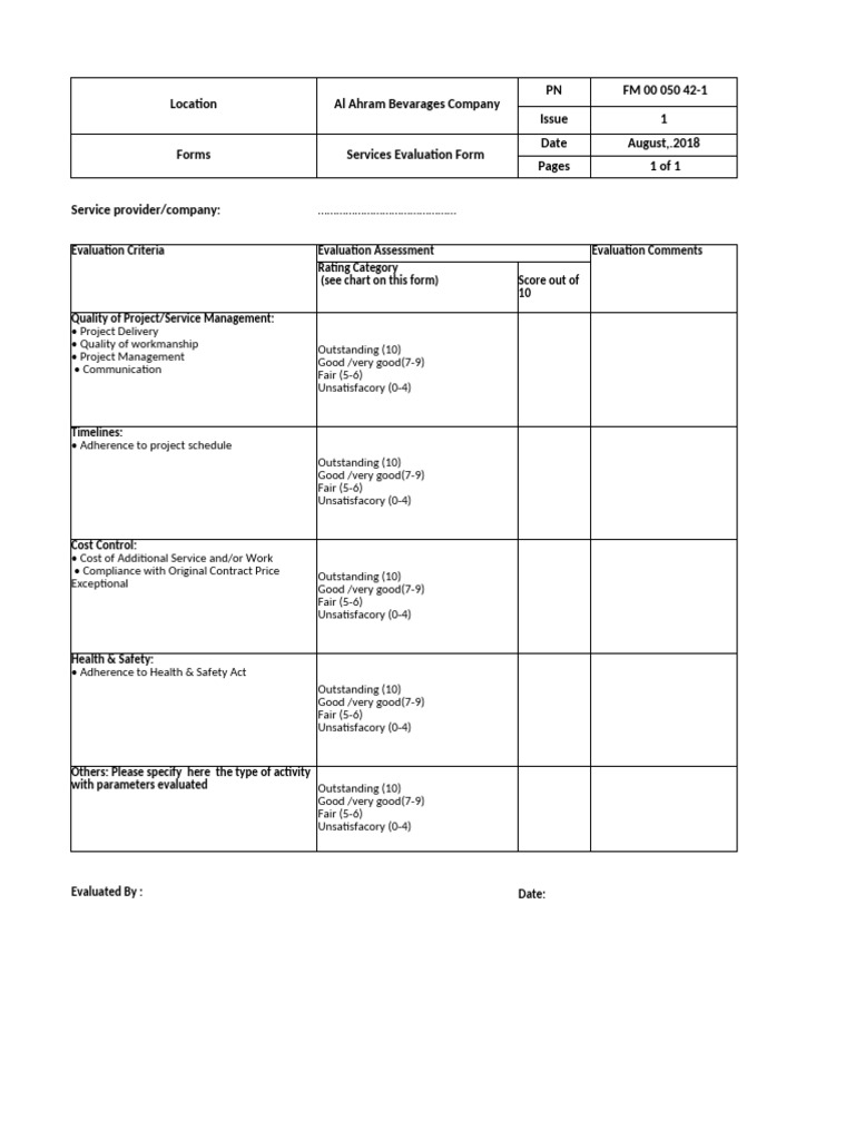 Services evaluation form FM 00 050 42 -1 | PDF