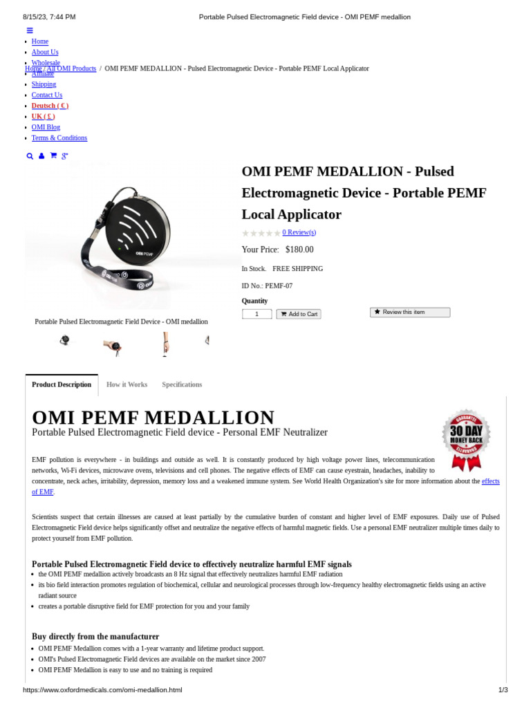 Portable Pulsed Electromagnetic Field Device - OMI PEMF Medallion | PDF ...