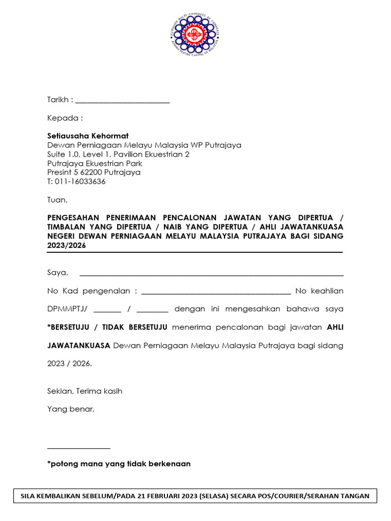 Ajk Borang Pengesahan Penerimaan Pencalonan Ajk Pdf