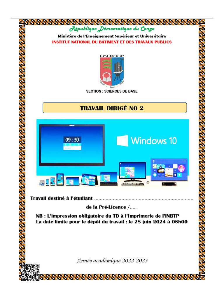 Travail Dirigé N0 2: Inbtp Inbtp Inbtp Inbtp Inbtp | PDF
