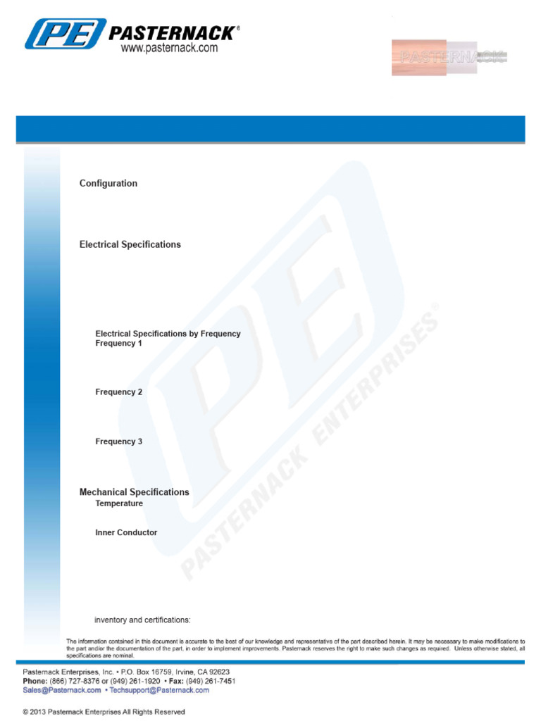 RG401 Coax Cable With Copper: Technical Data Sheet RG401/U | PDF