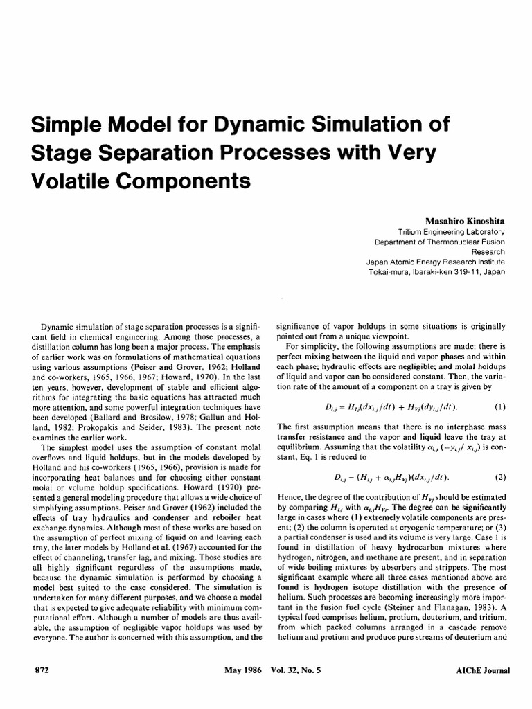 Simple Model For Dynamic Simulation of Stage Separation Processes With ...