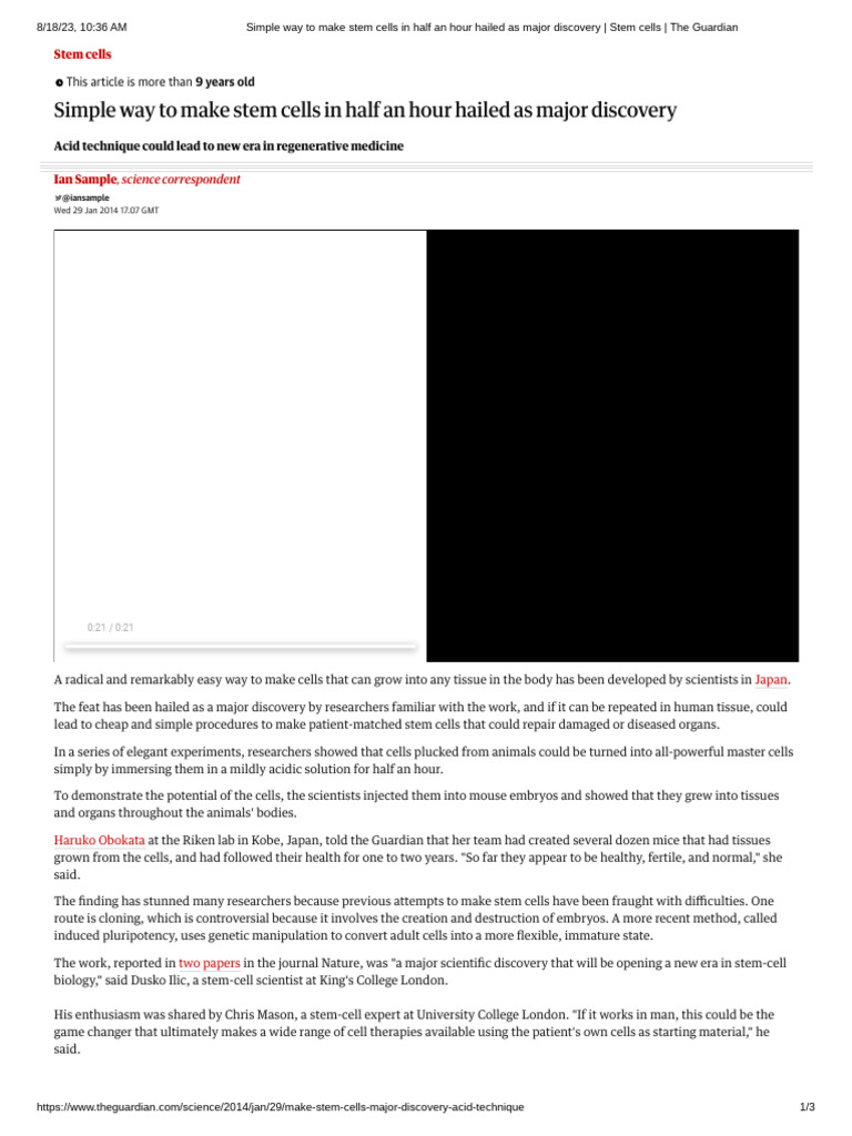 Simple Way To Make Stem Cells in Half An Hour Hailed As Major Discovery - Stem Cells - The ...