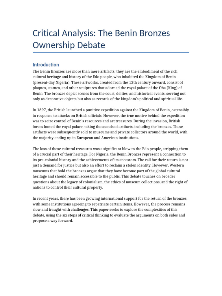 Benin Bronzes: Ownership and Repatriation Debate | PDF | Social Science ...