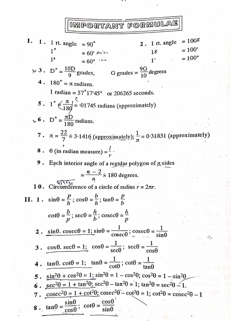 Trigonometry Formula | PDF