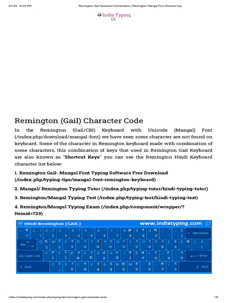 Remington Gail Keyboard Combination - Remington Mangal Font Shortcut ...
