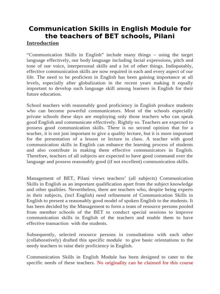 Communication Skills Module - Teachers | PDF