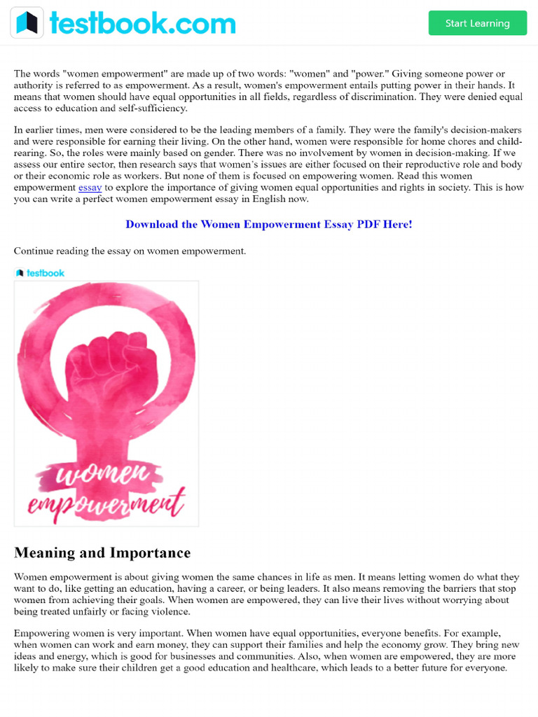 Women Empowerment Essay - Understanding Meaning & Importance | PDF