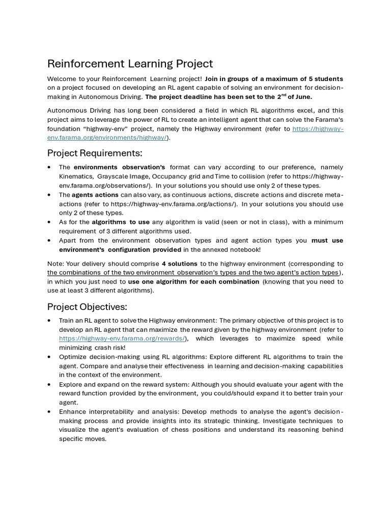 Reinforcement Learning Project | PDF
