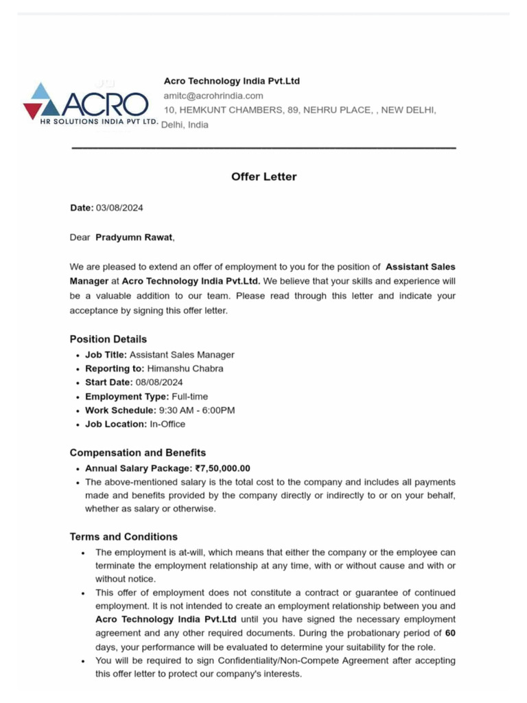 Offer Letter | PDF