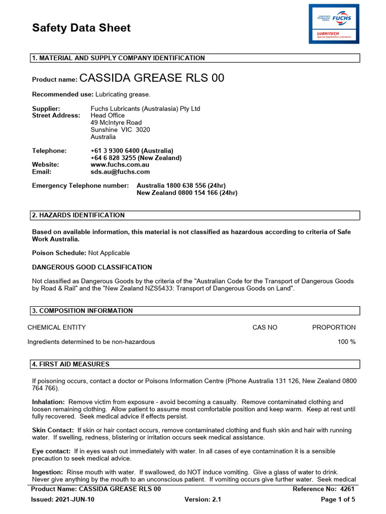 Cassida Grease RLS 00-SDS | PDF