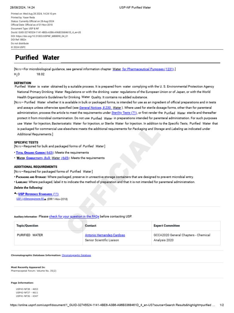 USP-NF Purified Water | PDF