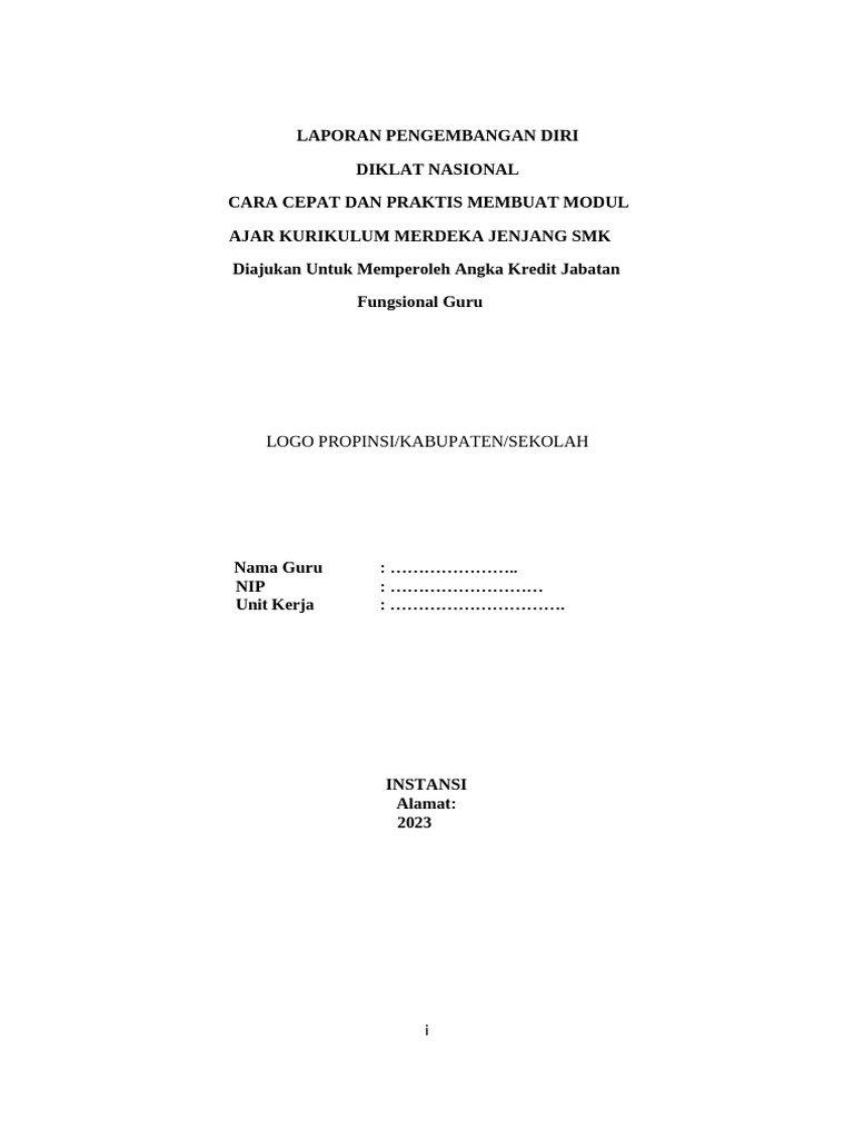 Contoh Laporan Pengembangan Diri Cara Cepat Dan Praktis Membuat Modul Ajar Kurikulum Merdeka ...