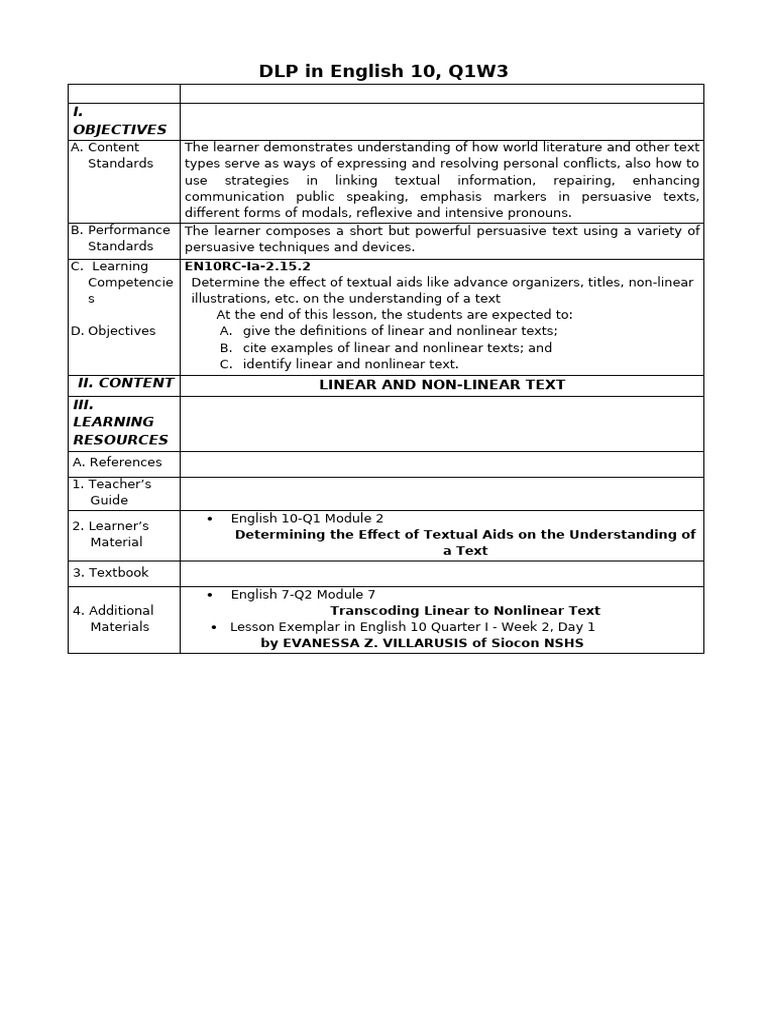 Lesson Plan in English 10. Q1W4 | PDF