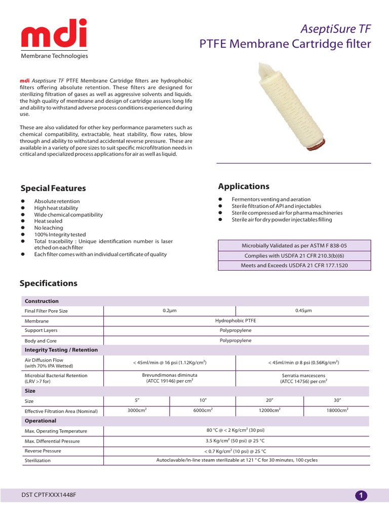 Datasheet_Aseptisure TF Standard Cartridge Filters | PDF
