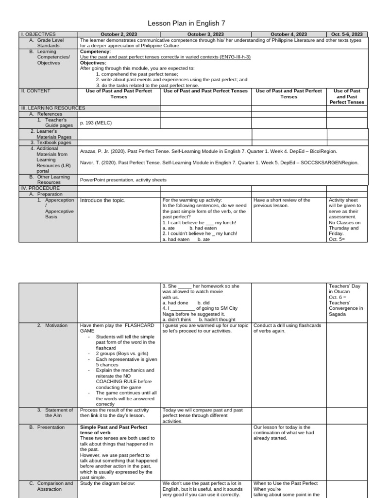 Lesson Plan in English 7, Q1W5 | PDF