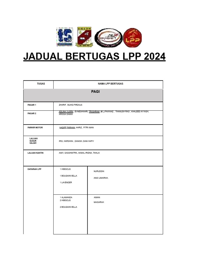 Jadual Bertugas LPP 2024 | PDF