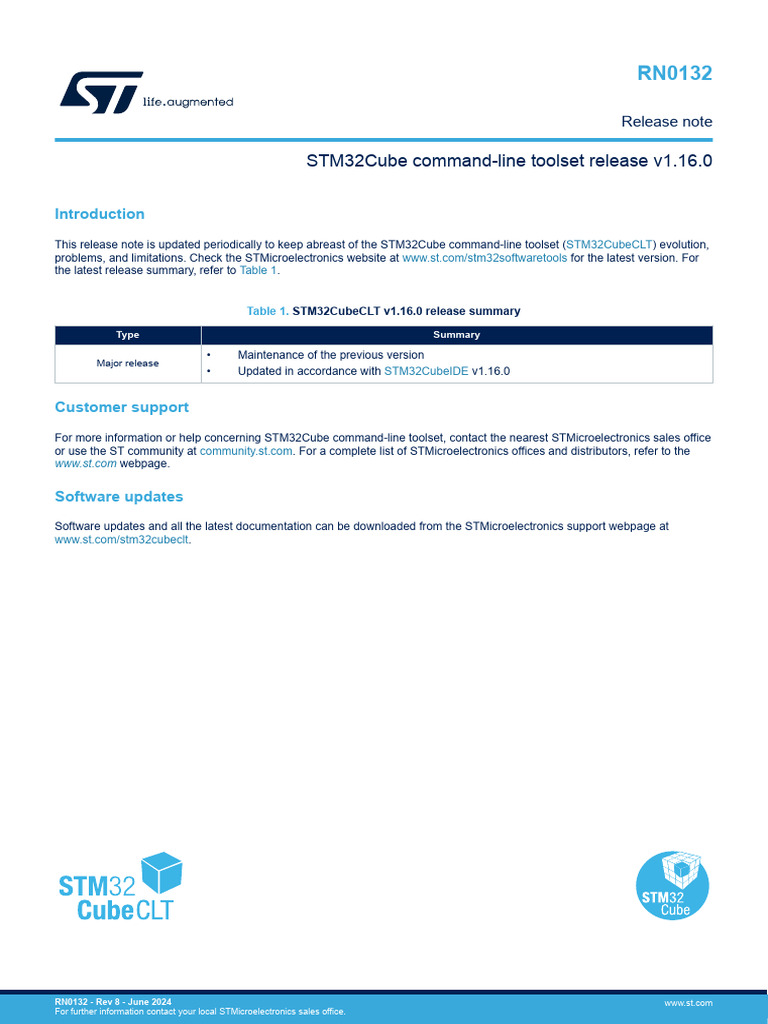 Rn0132 Stm32cube Commandline Toolset Release v1160 Stmicroelectronics | PDF