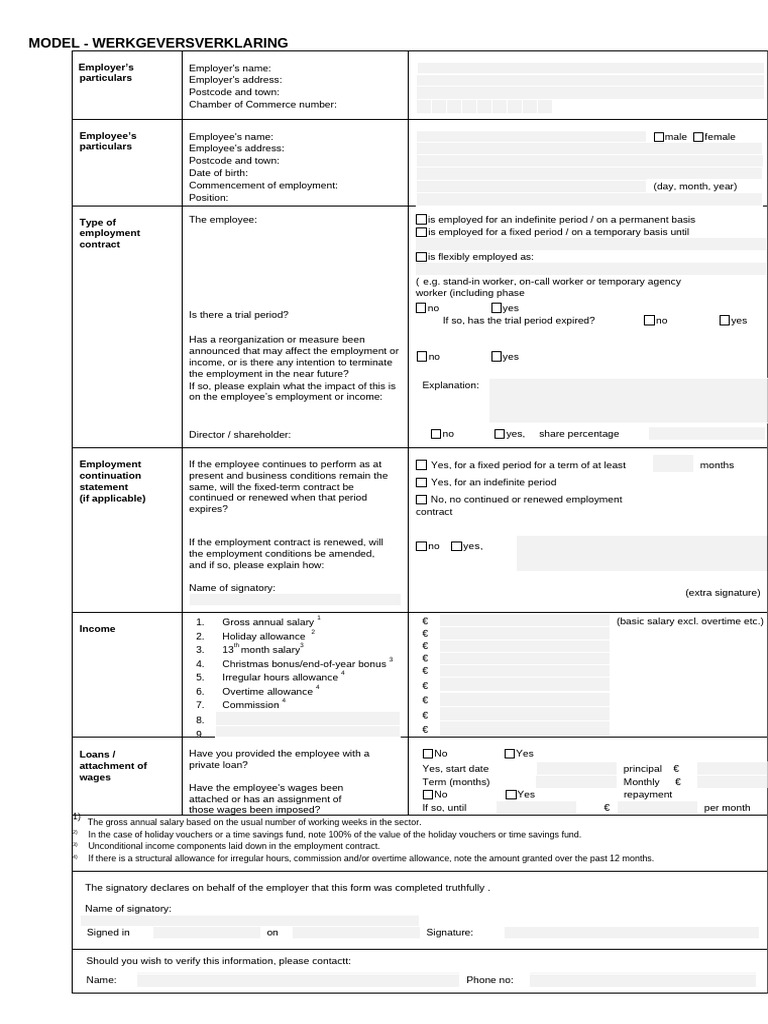 NHG Model Employer Statement 2021-1 | PDF