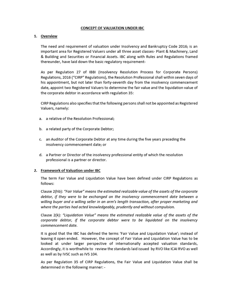 Concept of Valuation Under IBC | PDF