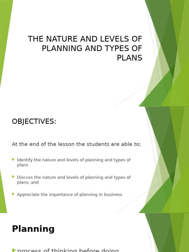 The Nature and Levels of Planning and Types | PDF