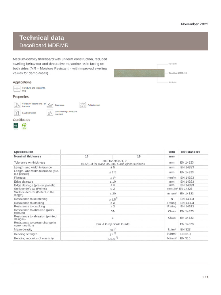 Technical Data Decoboard MDF - MR | PDF