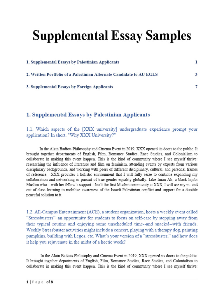 Supplemental Essay Samples | PDF