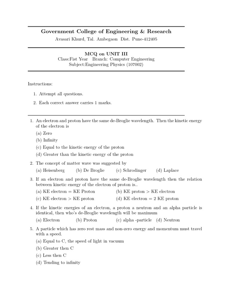 Quantum Mechanics MCQs | PDF