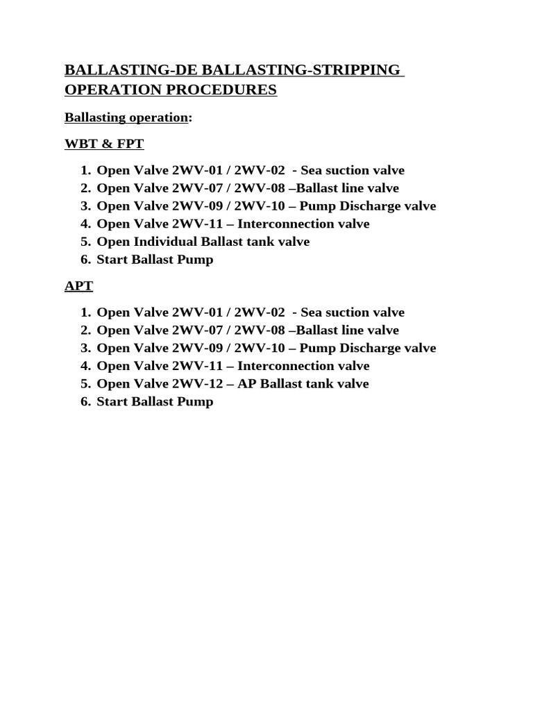 Ballasting, De-Ballasting & Stripping Operations Procedure | PDF