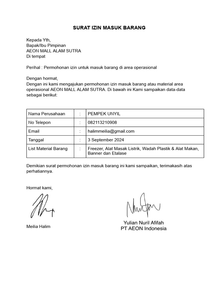 Surat Izin Masuk Barang | PDF