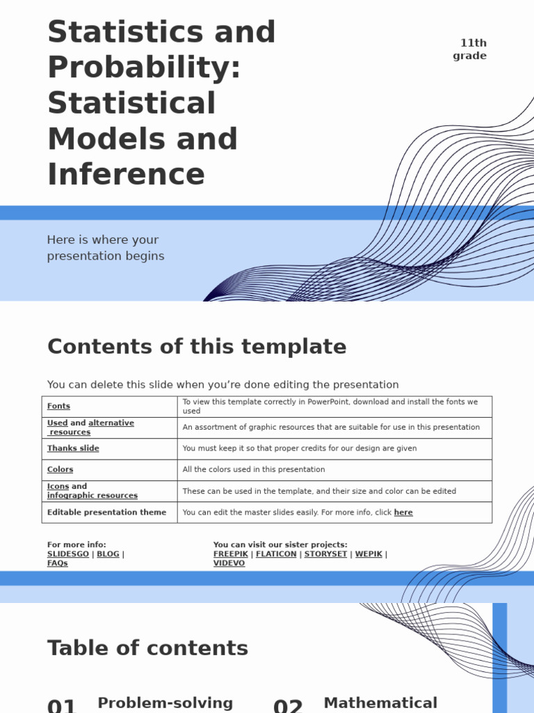 Statistics and Probability - Statistical Models and Inference - 11th Grade by Slidesgo | PDF