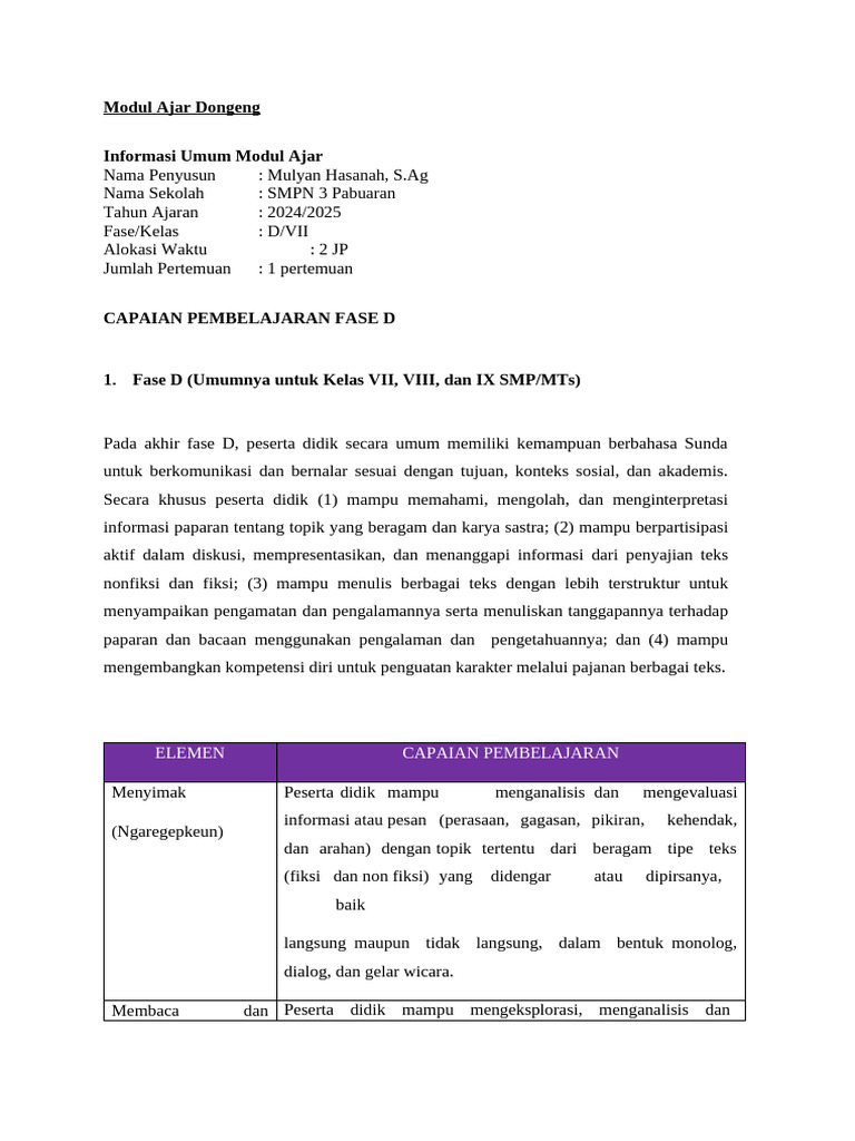 RPP Dongéng Kurmer | PDF