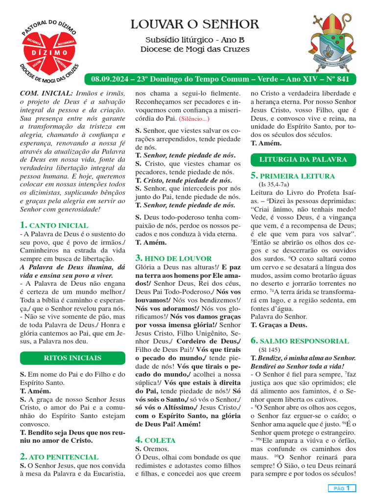 Louvar - o - Senhor - Jornal - Semanal - N841 1 | PDF | Eucaristia | Jesus