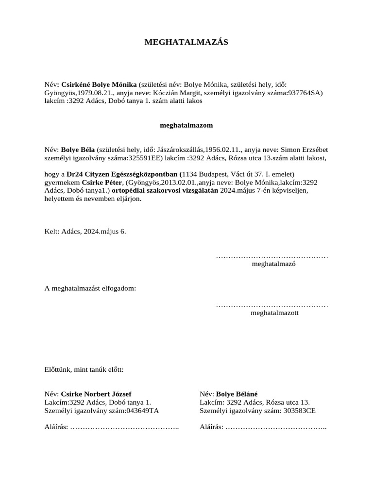 Meghatalmazás Minta | PDF